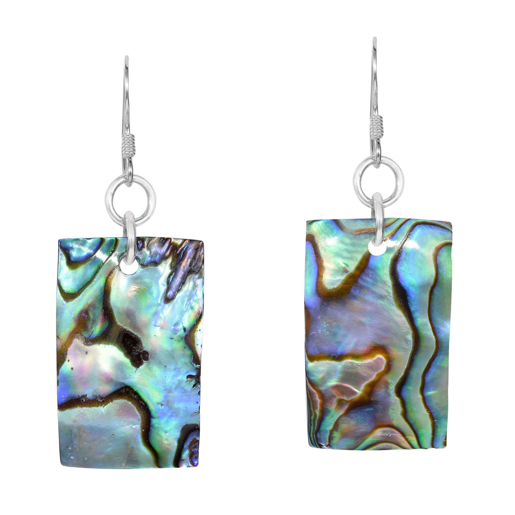 Tropical Chic Rectangle Cut Abalone Shell & Sterling Silver Dangle Earrings