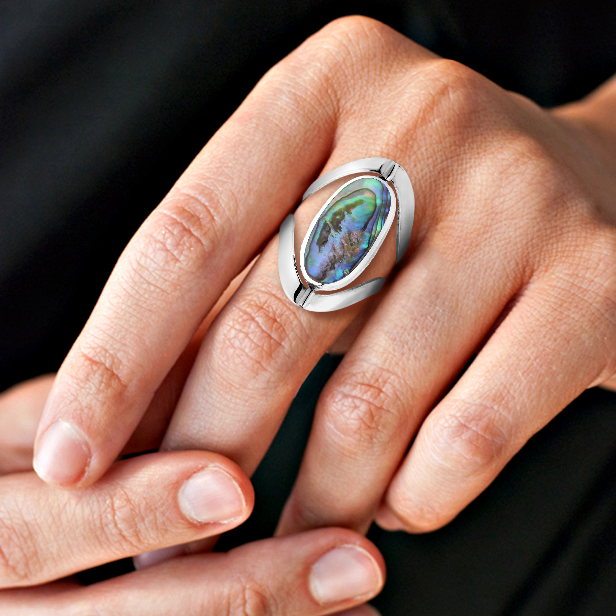 Two In One Oval Stone Inlay Sterling Silver Ring Two In One Oval Stone Inlay Sterling Silver Ring